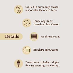 Peru Pima, Duvet Cover Set with 3 Pieces, 415 Thread Count, Percale, 100% Peruvian Pima Cotton, Full/Queen Size, White Solid Color