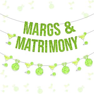 kreat4joy Margs and Matrimony Bachelorette Decorations Banner, Margarita Bachelorette Party Decorations, Lemon Cocktail Banner Garland for Mexican Fiesta Cactus Bridal Shower Wedding Engagement