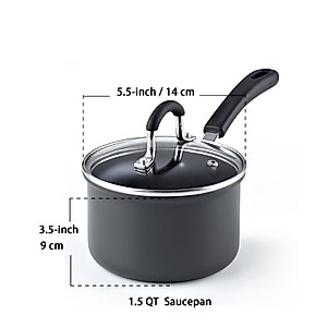 Cook N Home Professional Hard Anodized Nonstick Saucepan with Lid, 1.5 Quart, Black