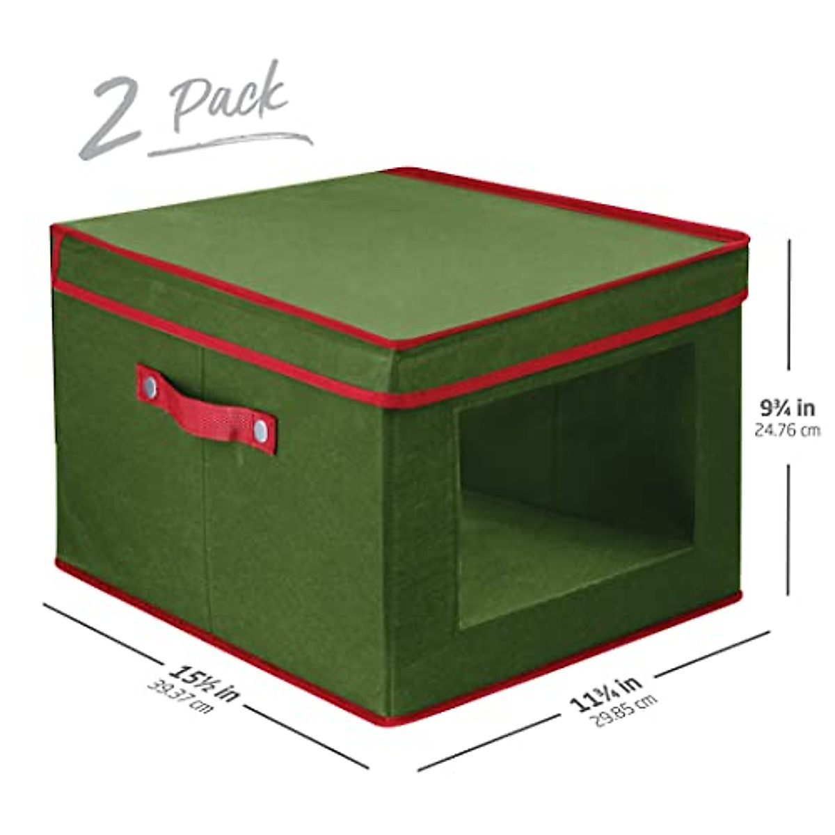 ZOBER Holiday Accessory and Decor Storage Box 2-pack with Decorative Trim, Holiday Storage Solution, Green