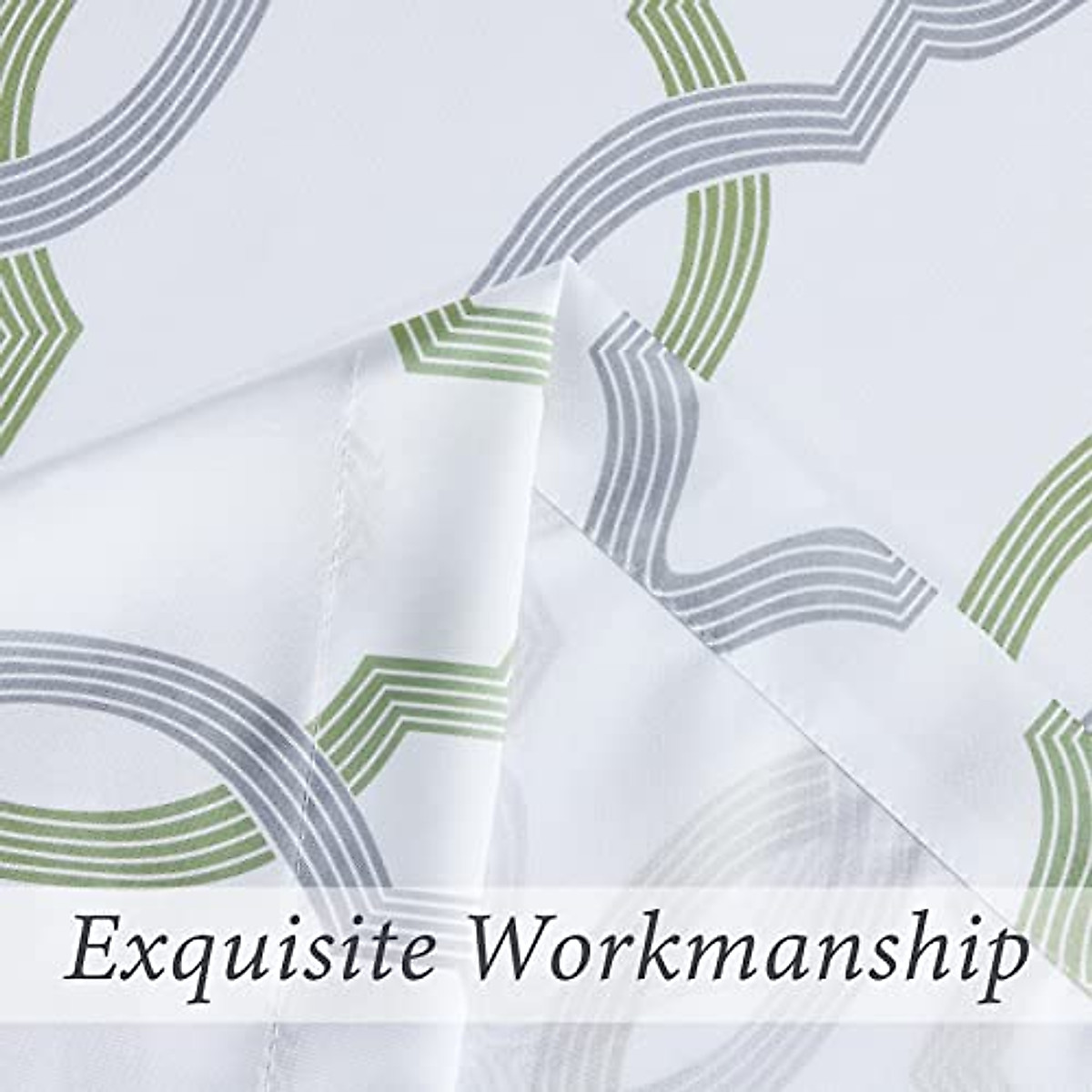 Geometric Semi Sheer Window Curtain Panel Pairs with Moroccan Grey and Green Trellis Print Canvas Fabric for Kids Room Grommet Top Long Window Drapes for Living Room Bedroom, 54×95 Inch, Grey/ Green