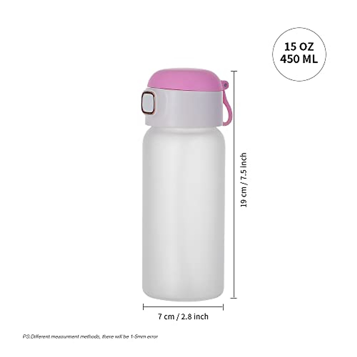 PYD Life Sublimation Glass Blanks Water Bottle 15 OZ Frosted Sippy Up Tumbler Cups with Pink Pop Lid and Straw for Tumbler Heat Press 6 Pack