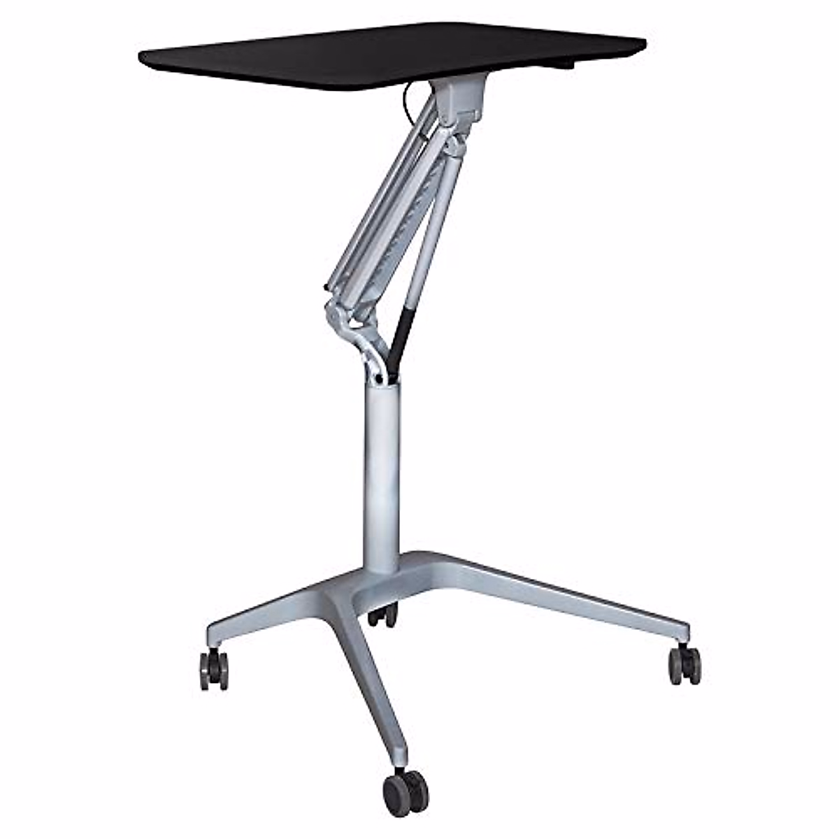 Contemporary Workpad Height Adjustable Laptop Cart Desk with Pneumatic Mechanism, Mobile Tilt, Locking Castors, Ergonomic Curved Desktop, for Office, College, 19 x 28 in. Black Top