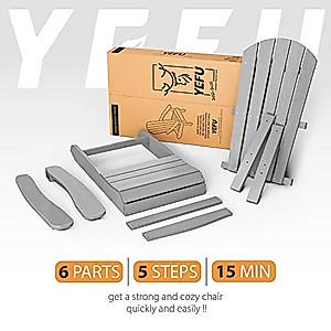 Adirondack Chairs Set of 2 Plastic Weather Resistant, Outdoor Chairs 5 Steps Easy Installation, Like Real Wood, Widely Used in Outdoor, Patio, Fire Pit, Deck, Outside, Garden, Campfire Chairs (Grey)