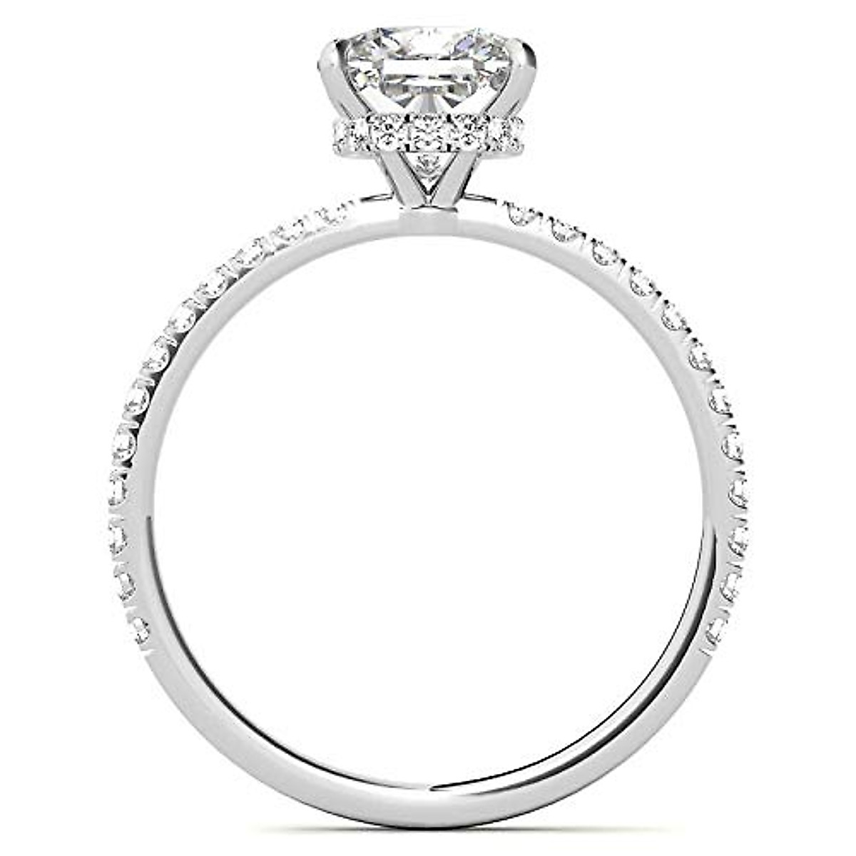 FACETS JEWELS 2.2 TCW Full White Cushion Cut Moissanite Diamond Engagement And Wedding Rings For Women, Hidden Halo Ring For Her In Solid 18K White Gold Size 4.5