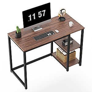 SINPAID Computer Desk 40 inch with 2 Shelves, Sturdy Home Office Desk with Large Storage Space, Modern Gaming Desk, Study Writing Laptop Desk(Brown,40 inch)