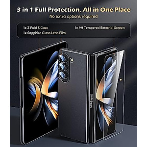 Waldeng 3-in-1 for Samsung Galaxy Z Fold 5 Case, [Omni-Directional Protection] [Metallic Glossy Bumper] Fascinating Touch Silm Fit Stylish Leather 5g Case for Galaxy Z Fold 5 Phantom Black
