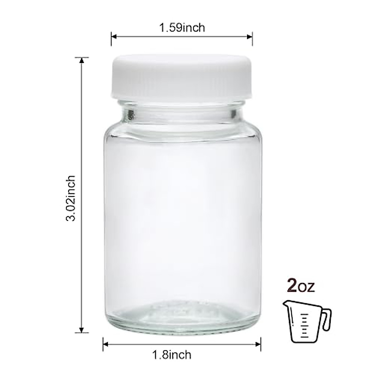 Woaiwo-q 24 Pack 2 oz Glass Shot Bottles w/White Lids - Small Clear Jar for Ginger Shot, Juice, Sample, Whiskey - Travel Essentials Mini Bottles - Wide Mouth, Leakproof…