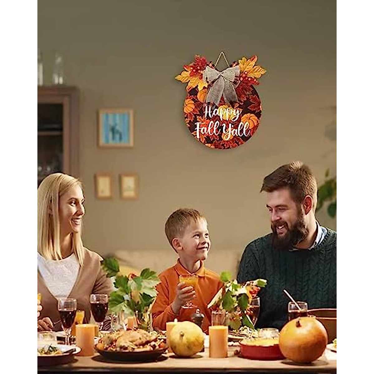 CosyBright Fall Welcome Sign - Rustic Maple Leaf & Pumpkin Door Sign - 12x12in Wooden Wall Hanging - Thanksgiving, Halloween, Christmas Decor