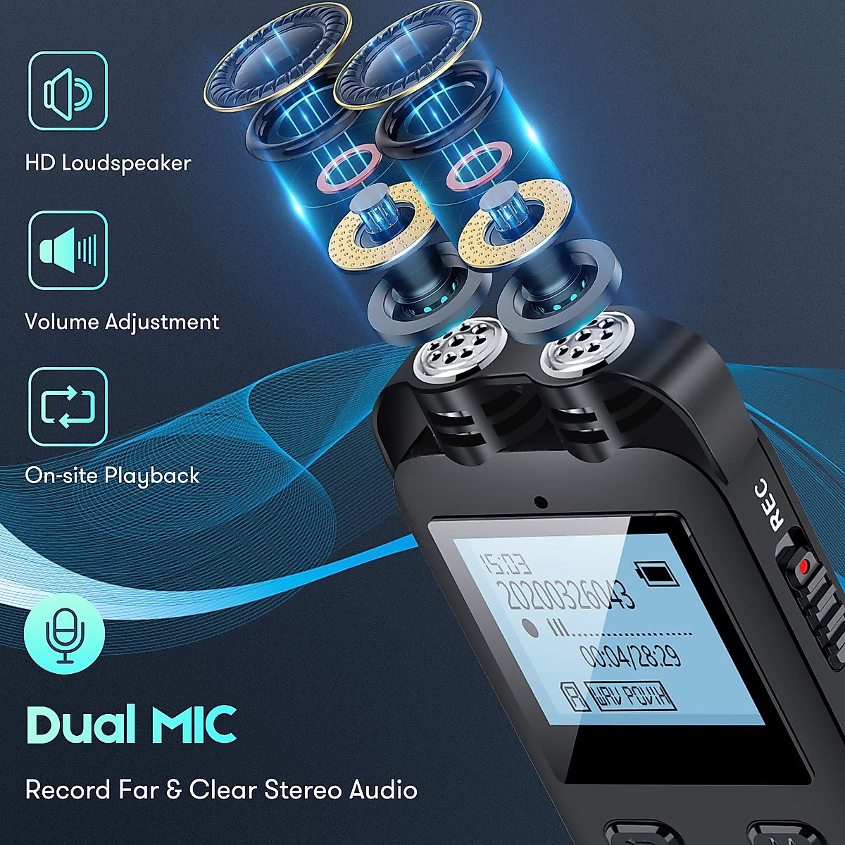 Aomago 32GB Digital Voice Recorder for Lectures Meetings - A36 Audio Recorder with Playback Support External Microphone and Line in Recording 1536Kbps Recording Dictaphone