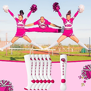 Xtinmee 6 Pair Cheerleader Athletic Socks Cheer Womens Sport Socks Outdoor Tube Casual Knee High Socks Stockings for Girls (Rose Red)