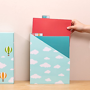 Navaris Baby Keepsake Box - Baby Memory Box for Keepsakes - Storage with 9 Drawer Compartments for Boy or Girl 13" x 10" x 7.1" - Hot Air Balloons