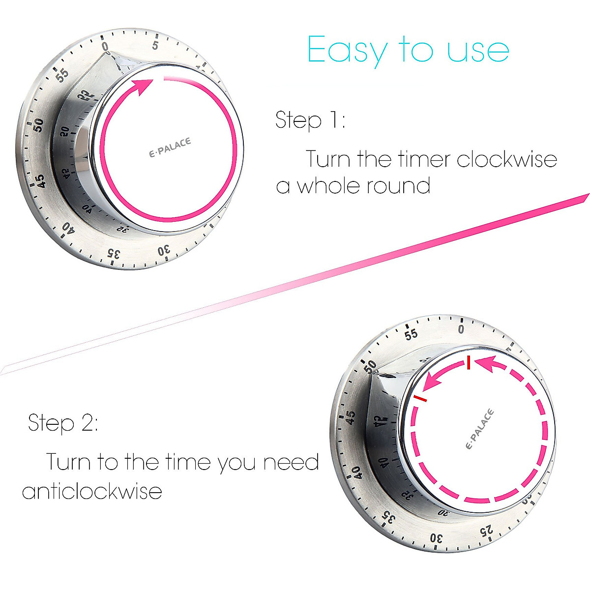 Kitchen Timer, 60 Minute Timer,Magnetic Loud Alarm,Mechanical Stainless Steel Cooking Timer (1pack)