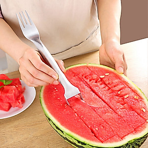 WDDH 2 in 1 Watermelon Slicing Knife,Dual Head Stainless Steel Fruit Forks Cutter Knife Portable Watermelon Fork Cutter Tool for Party Camping Kitchen Gadget[#1]