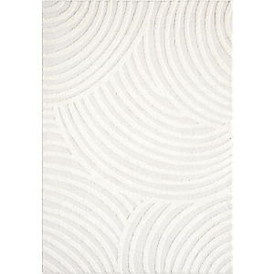 Abani Nomad Cream Tone-on-Tone Area Rug 8' x 10' for Living Room, Bedroom - Linear Curves Pattern - Durable & Easy to Clean