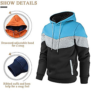 Gesean Mens Hoodie Pullover Hooded Sweatshirt Top Blue Medium