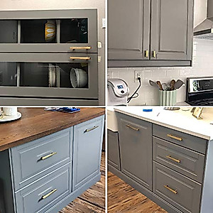 SUNRIVER 20 Pack Hollow Brushed Brass Golden Square Bar Cabinet Handles Pulls 10pcs Gold Hardware Cabinets Pulls 5" and 10pcs Stainless Steel 2" Cabinet Handles T Bar Pulls for Bathroom