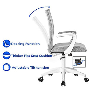 LIANFENG Office Chair Ergonomic Mid Back Swivel Chair Height Adjustable Desk Chair White Office Chair Computer Chair with Armrest Mid Size (Grey and White)