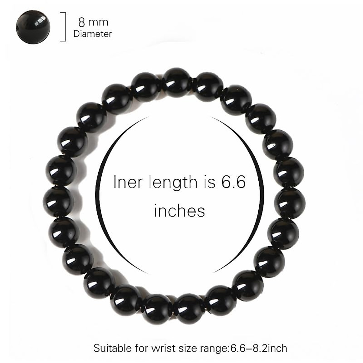 Black Tourmaline Bracelets For Men Protection Bracelets For Women Chakra Feng Shui Stretchy Obsidian Agates 8mm Beaded Bracelets Lucky Handmade Bracelets(A Grade Tourmaline)