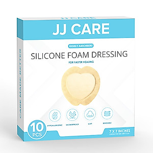 JJ CARE Sacrum Silicone Foam Dressing with Border 7x7 [Pack of 10], Waterproof Sacral Foam Dressing for Wounds, Absorbent Bed Sore Bandages, Sacral Wound Dressing with Silicone Adhesive Border
