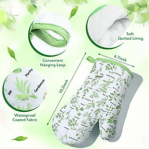 Cunhill 4 Pcs Oven Mitts and Pot Holders Set Sage Green High Heat Resistant 300 Degree Heat Spring Kitchen Cotton Oven Glove with Hanging Loops for Baking Cooking BBQ