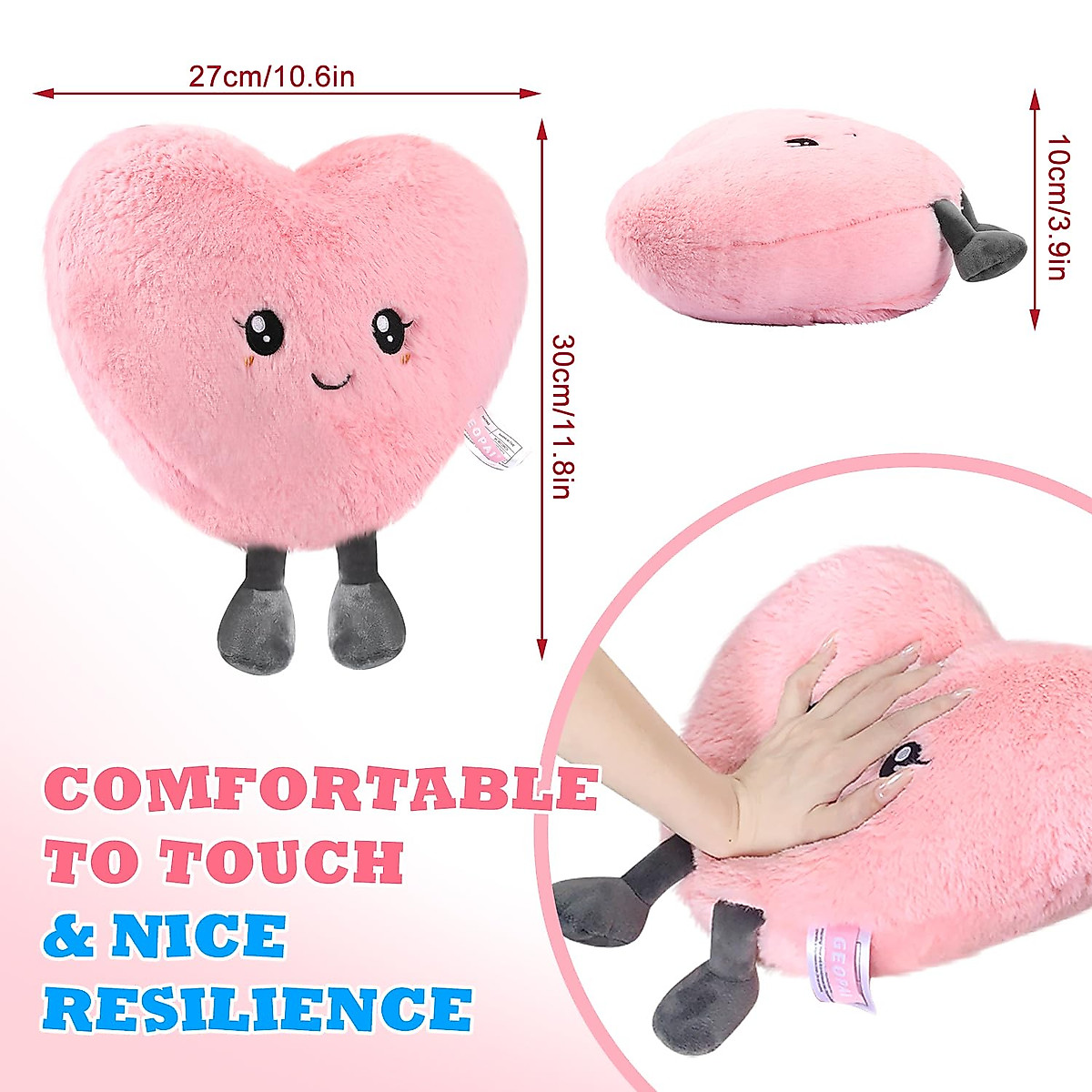 Cute Plush Pink Heart Pillow Love Pillow Cushion Toy Throw Pillows Living Heart Throw Decor Pillow Microwavable Heating Pad for Women Girl Friends Valentine's Day Kids Birthday Christmas Mother's Day