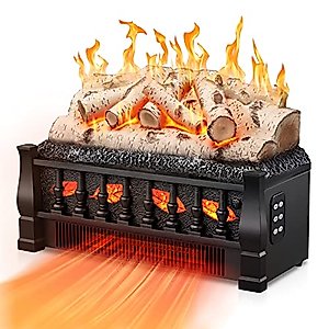 R.W.FLAME Electric Fireplace Log Set Heater 21IN, Remote Control, Flame Brightness Adjustable,Realistic Ember Bed,Overheating Protection for Home and Office Decor,1500W Whitish Gray logs