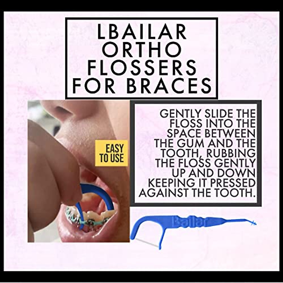 Ortho Floss| Floss for Braces| 200 Count Bag| Pack of 4 Bonus 4 Interdental Brush| Floss Dental Pick Fits Between Brace Wire and Teeth| Quick and Easy Braces Floss