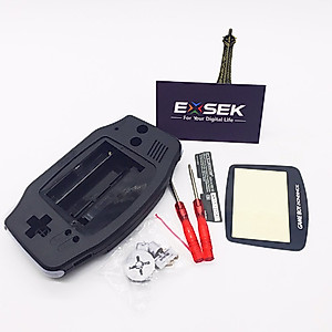 EXSEK GBA Housing Shell Replacement Pack Compatible with Gameboy Advance (Solid Black)