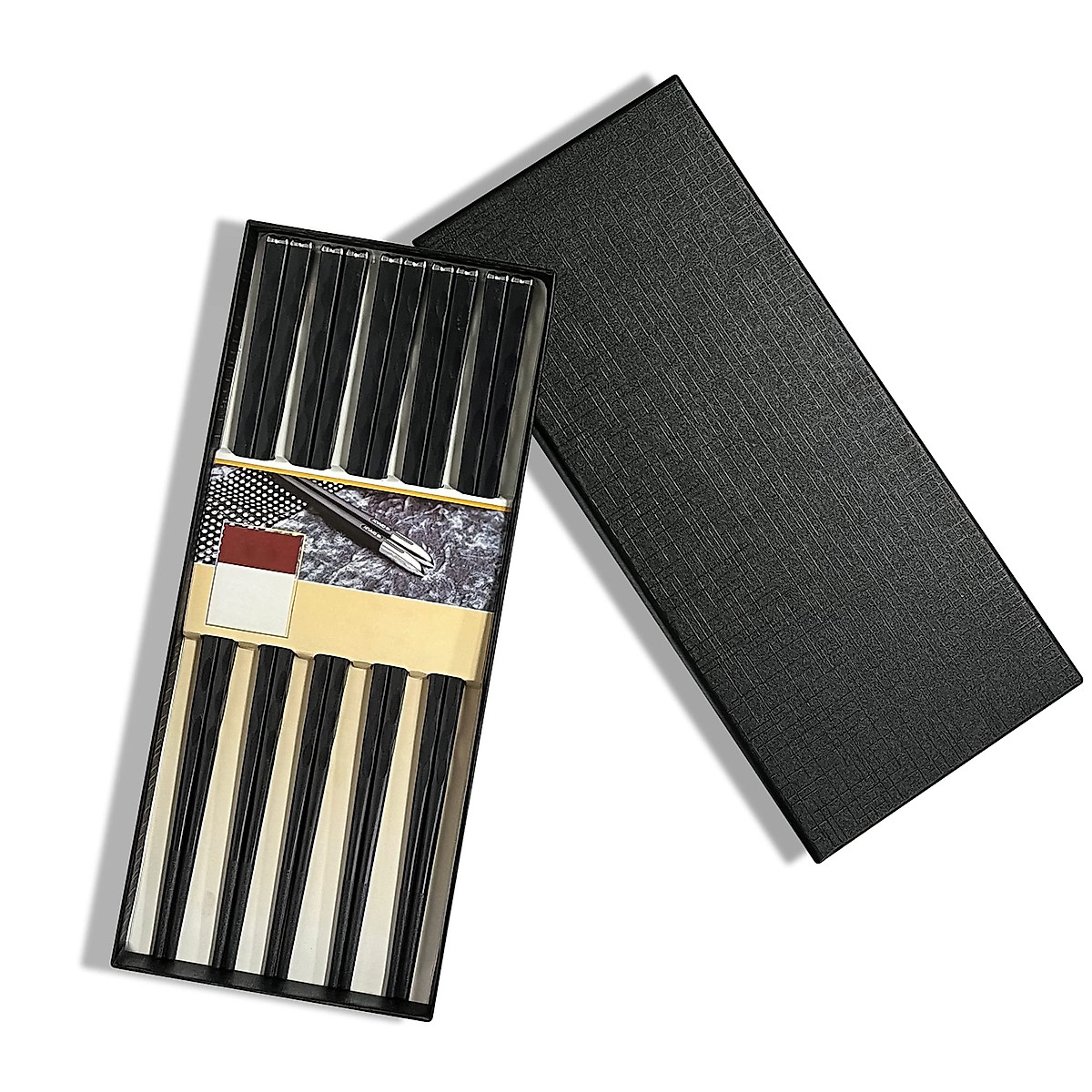 5 Pairs for Chopsticks Reusable, Fiberglass Chopsticks, Common Asian Home Gadgets, 9.56 Inch - Black, for Cooking Chopsticks, Non-Slip Lightweight and Easy to Use