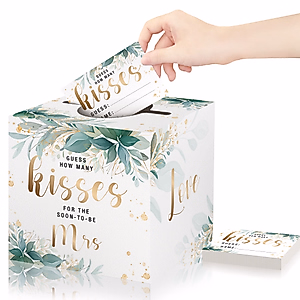 Azbuk Guess How Many Kisses Game with Box, Bridal Shower Game, Guessing Game for Bridal Shower, Special Wedding Shower Ideas, Guess How Many Kisses for the Soon to Be Mrs (50 Guessing Cards)