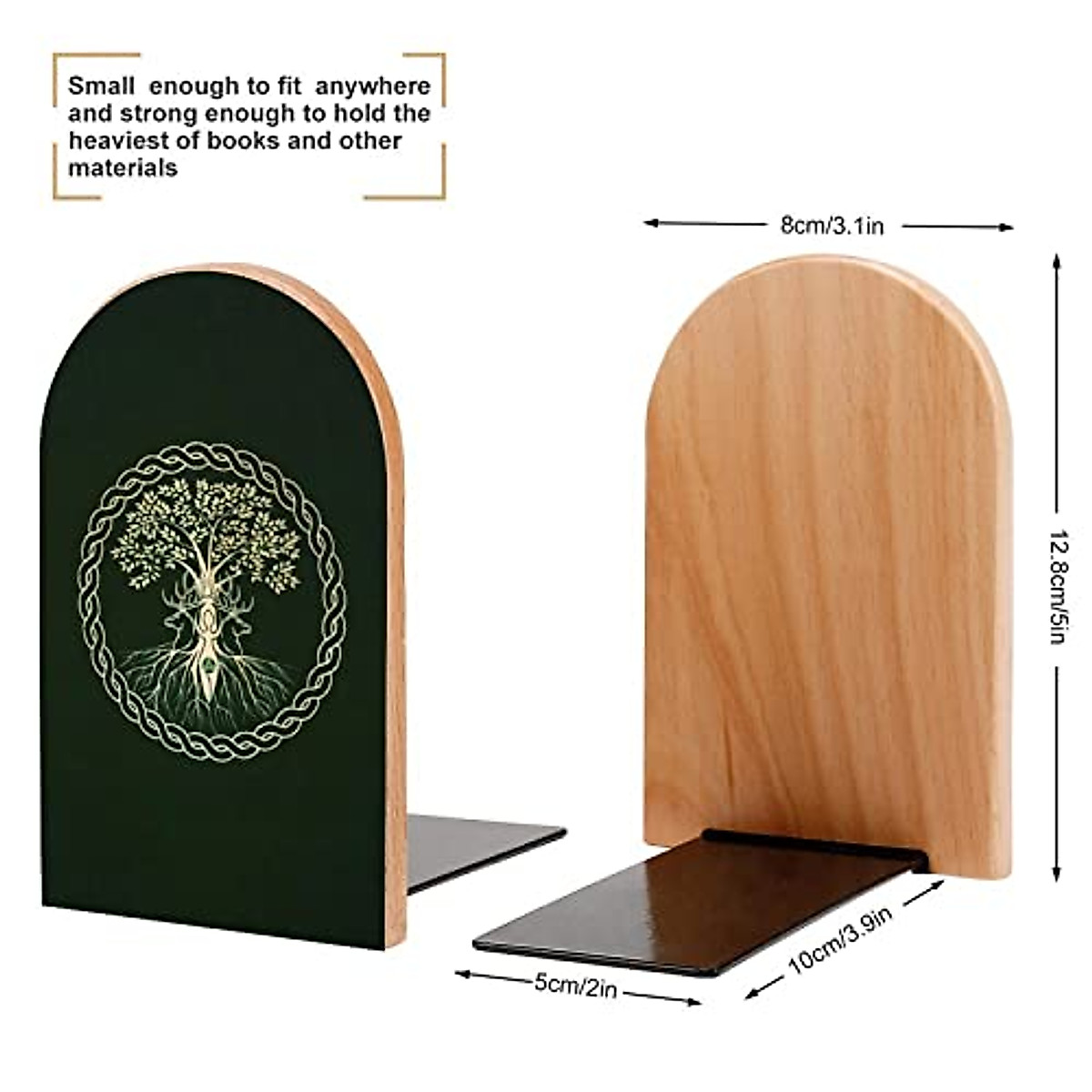 Hon-Lally Norse Viking Goddess Wiccan Wicca Pagan Pattern Wood Bookends Decorative Bookend Non-Skid Office Book Stand for Books Office Files Magazine, Wood-style, One Size