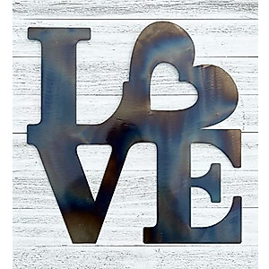 Top Brass Love/Heart Metal Wall Decor Art - 12" Rustic Torched Finish Glossy Sign