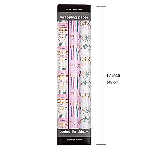 LeZakaa Birthday Wrapping Paper Roll - Mini Roll - Cake/Flower/Candle Print for Girl, Women Gift Wrapping - 17 x 120 inches, 3 Rolls (42.5 sq.ft.ttl.)