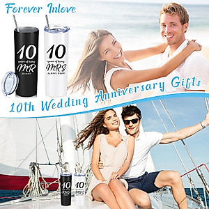 Cunhill 2 Pcs Wedding Anniversary Coffee Mug Being Mr/Mrs Always Right Present Set Anniversary Presents for Couple 20 oz Mug Tumbler with Lids for Grandparents Parents (10th Straight)