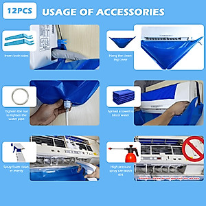 Minisplit Cleaning Kit, Air Conditioner Cleaning Kit for 37-45in 12PCS Waterproof Wall Mounted Air Conditioner Bag with Drain Outlet Pipe Minisplit Cleaning Kit