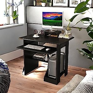 ALISENED Home Office Computer Desk with Monitor Stand Keyboard Tray, 29.5 Inch Study Writing Desk Small PC Laptop Table with Storage Shelves, Modern Workstation for Small Spaces Save Space