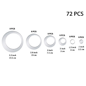 72 Pieces Removable Round Circle Wall Sticker Decal Silver Acrylic Mirror Setting Adhesive Circlle Mirror Stickers for Home Living Room Bedroom Bathroom Office Decor, 5-13.5 cm