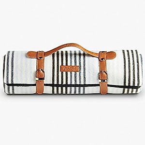 VonShef Picnic Blanket - Large 58" x 71" Soft Waterproof Folding Picnic Blanket for Outdoor Picnics, Beach, Camping - Gray Striped Pattern