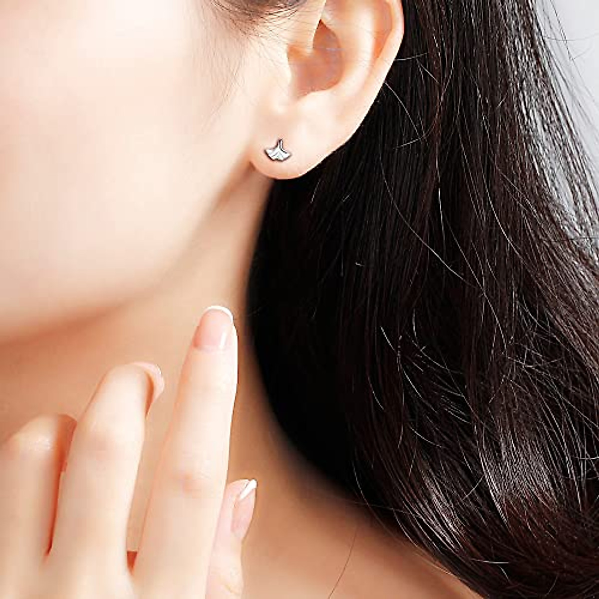 Rofeego Sterling Silver Ginkgo Leaf Initial Stud Earrings for Girls Women Sensitive Ears,Tiny Hypoallergenic Cartilage Post Earrings with Gift Box