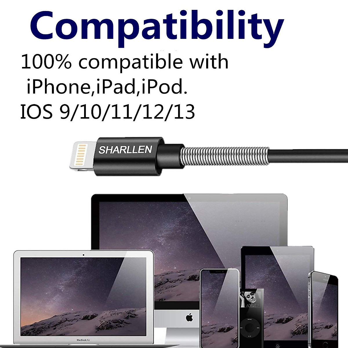 iPhone Charger Cable Sharllen Spring iPhone Lightning Cable 5Pack 6FT USB Fast Charging & Data Sync Cord Long iPhone Charging Cable Compatible iPhone Xs/Max/XR/X/8/8P/7/7P/6/6S/SE/iPad/iPod Black