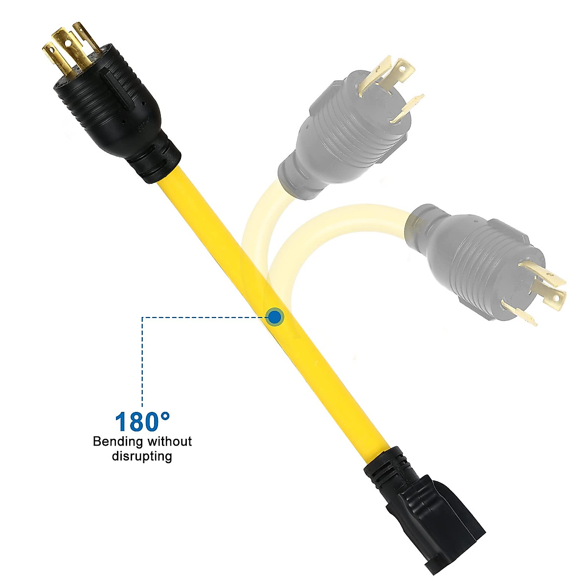 HDWS 1FT NEMA L6-30P to 6-20R/6-15R T-Blade Adapter, 30Amp Twist Locking Male Plug to 3 Prong Receptacle Generator Dryer EV Charger Power Cord