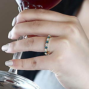 Gem Stone King 18K Yellow Gold Plated Silver Round London Blue Topaz and White Created Sapphire Eternity Band Ring For Women (1.30 Cttw, Gemstone Birthstone, Available In Size 5, 6, 7, 8, 9)