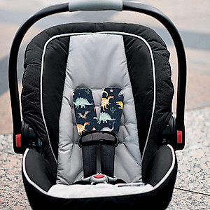 Baby Car Seat Neck Cover, Car Seat Strap Cover, Seat Belt Cushions Pads, Shoulder Strap Protectors, Reversible Pram Harness Covers in Minky Dinosaur, Baby Neck Pad Protector