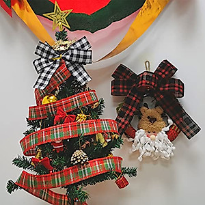 Wired Edge Buffalo Plaid Ribbon and Fabric Burlap Ribbon for DIY Craft Wrapping Christmas Decoration 6.56 Yard (2.36 inch, Red&Green Plaid, 1 Roll)