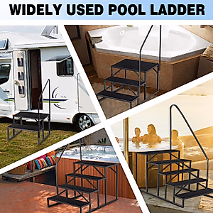 Swimming Pool Ladder above Ground, RV Steps with Handrail, Heavy Duty Pool Step Hot Tub Steps, 660 lbs Weight Capacity Camper Step Stool Mobile Home Stair for Getting High (4 STEP, 2 HANDRAIL)