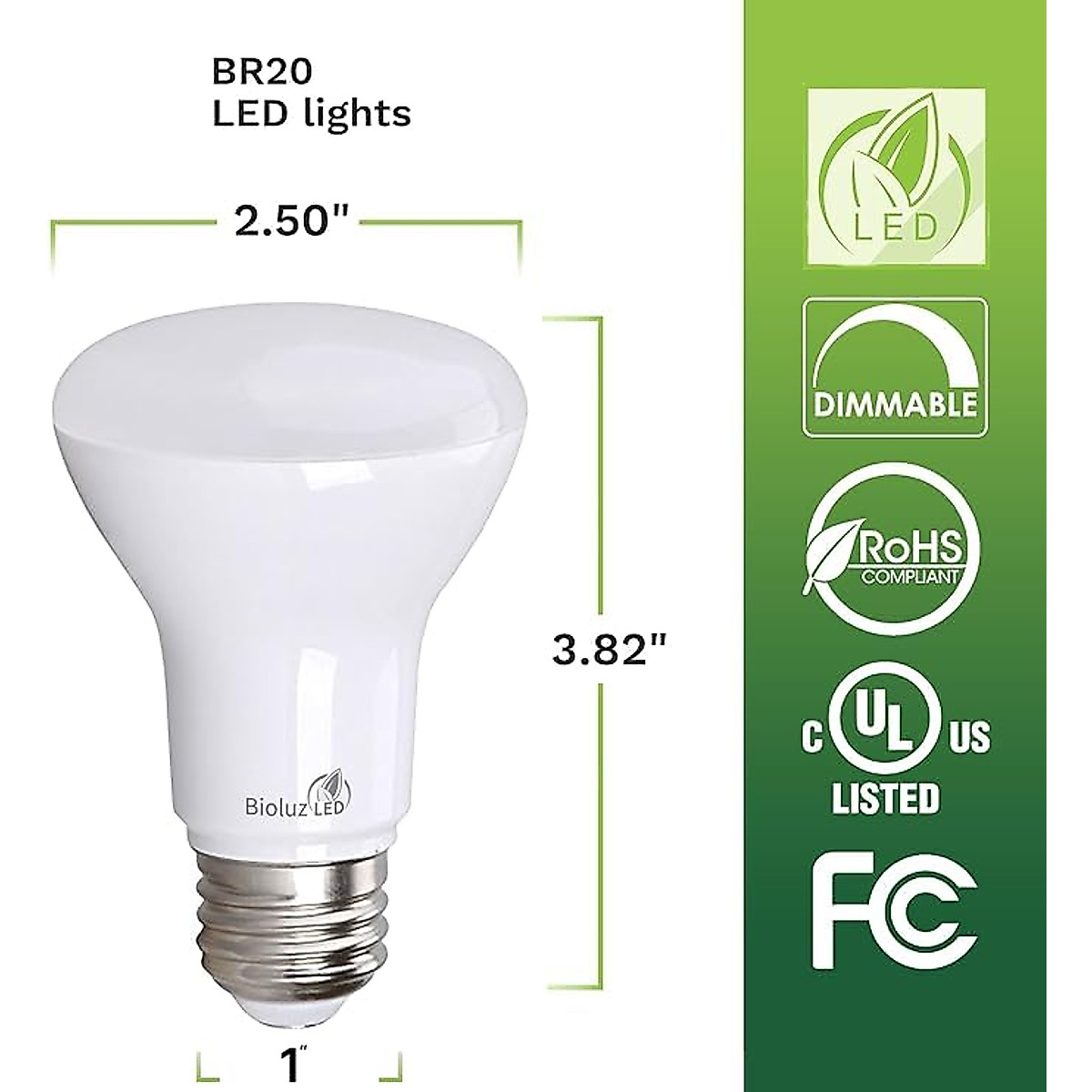 Bioluz LED 2-Pack R20 LED Light Bulbs, 6W = 50W Replacement, 2700K Bright Warm White LED Light Bulbs, 540 Lumens, 90 CRI, Dimmable, Soft White, Indoor/Outdoor, UL Listed, CEC Title 20