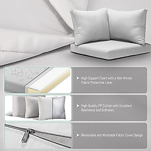 RADIATA PE Wicker Patio Furniture Set Sectional High Back Large Size Sofa Sets with Propane Fire Pit Table 55000 BTU Balcony Rattan Lounge Conversation Sets for Outdoor (7 Pieces,Light Gray)