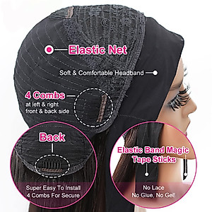 Lauberita Headband Wig Human Hair Wigs 14 Inch Wear and Go Glueless Wig Curly Deep Wave Headband Wig Natural Color