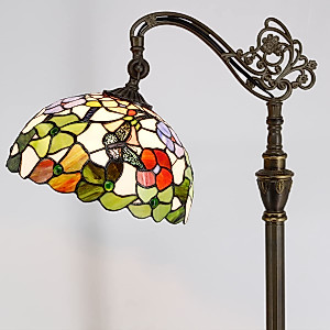 ZJART Tiffany Floor Lamp Stained Glass Dragonfly Arched Gooseneck Antique Reading Light Angle Adjustable 12X18X65 Inches Bronze Finsh Bright Decor Corner Living Room Bedroom Office